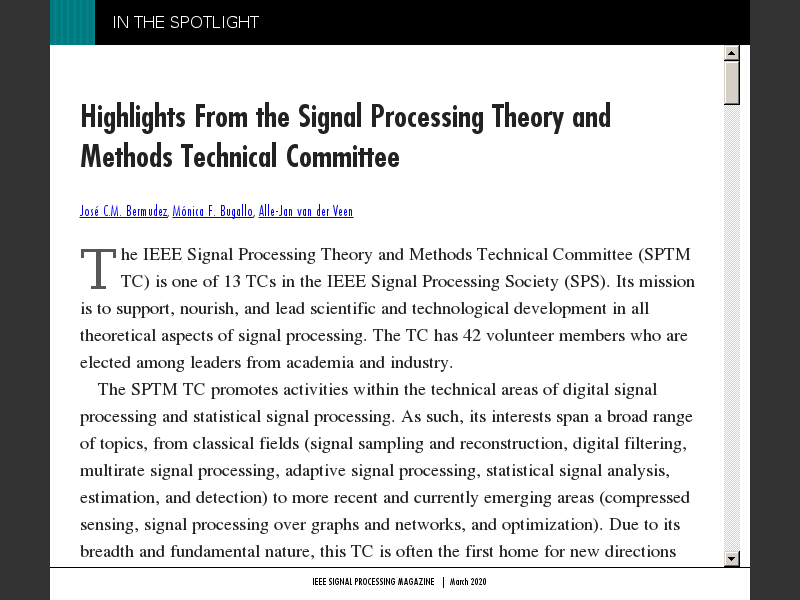 IEEE Signal Processing Magazine, March 2020Cover