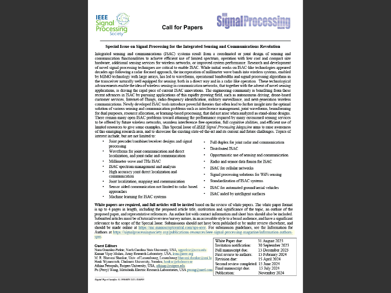 IEEE Signal Processing - 75th Anniversary - July 2023 - Part 2Call for ...