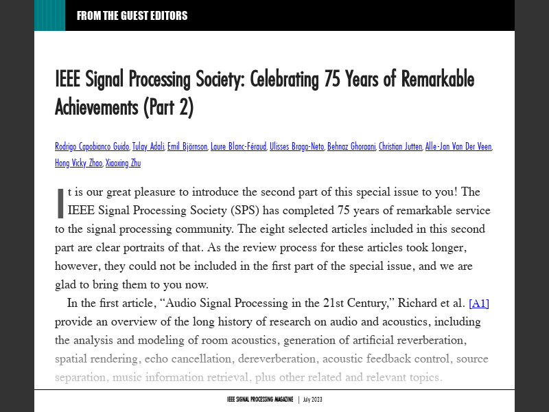 IEEE Signal Processing - 75th Anniversary - July 2023From the Guest Editors