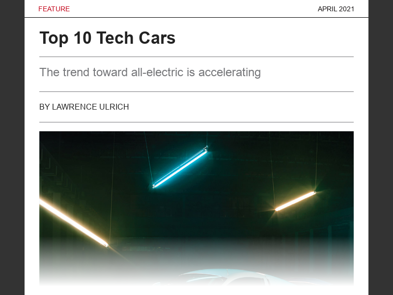 IEEE Spectrum NA April 2021Top 10 Tech Cars 2021