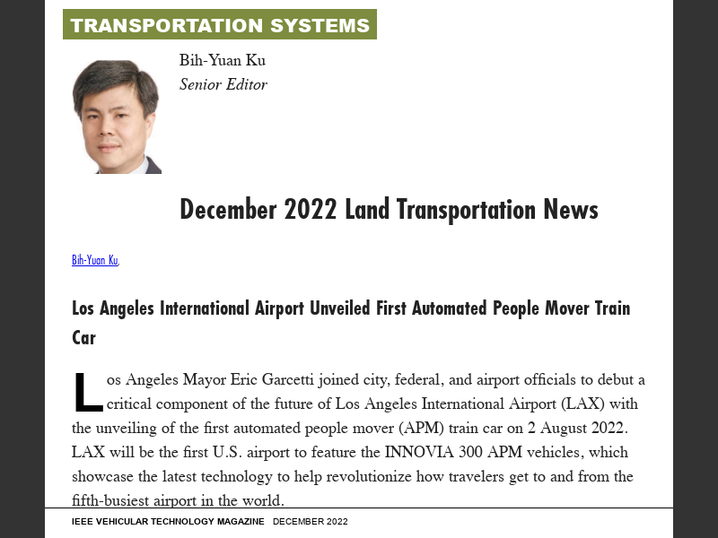 IEEE Vehicular Technology Magazine - December 2022Transportation Systems