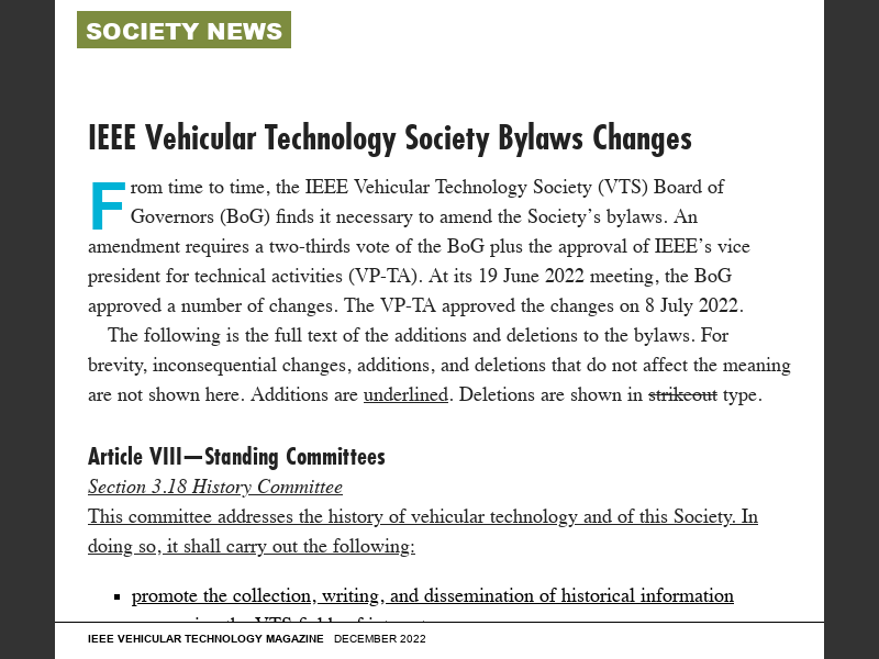 IEEE Vehicular Technology Magazine - December 2022Society News