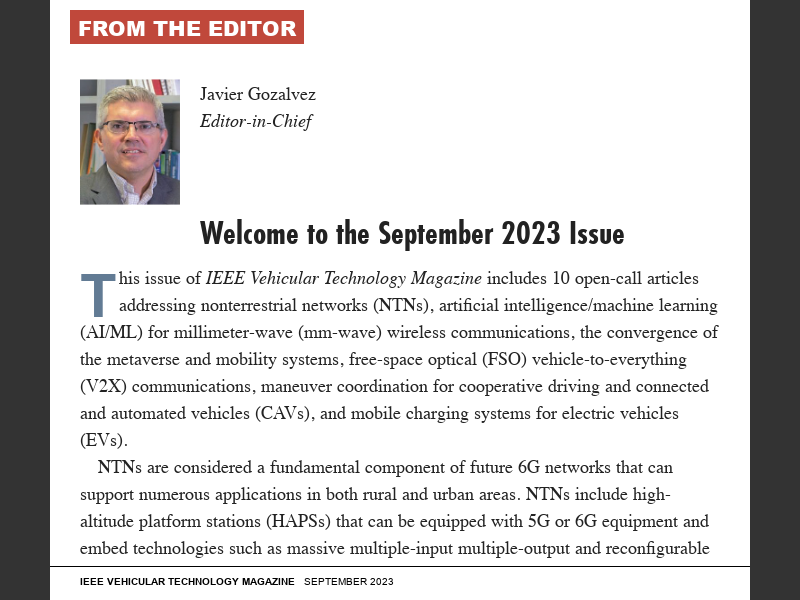 IEEE Vehicular Technology Magazine - September 2023From the Editor