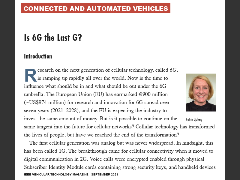 IEEE Vehicular Technology Magazine - September 2023Connected and ...
