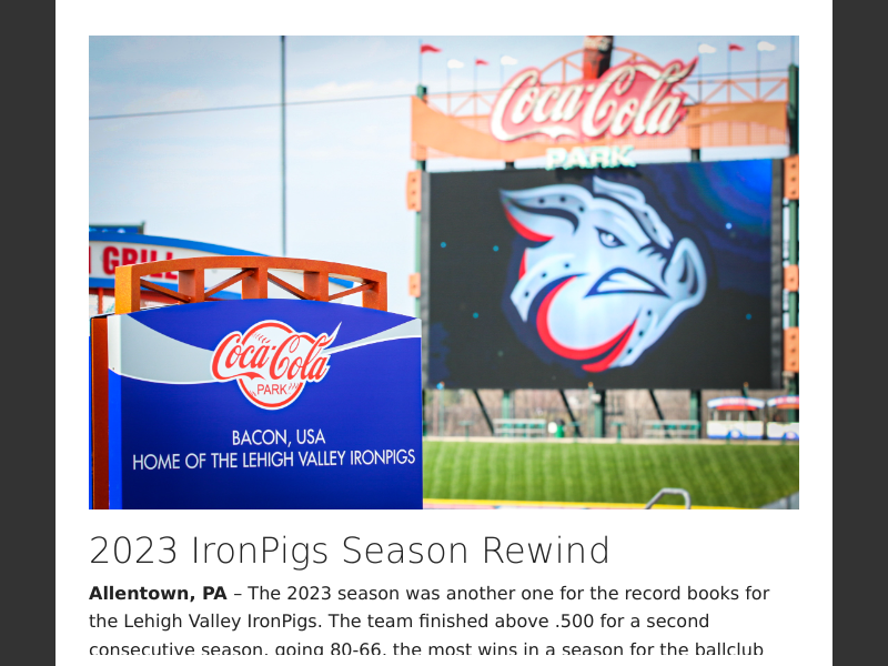 Issue Eight: July 2-32023 IronPigs Season Rewind