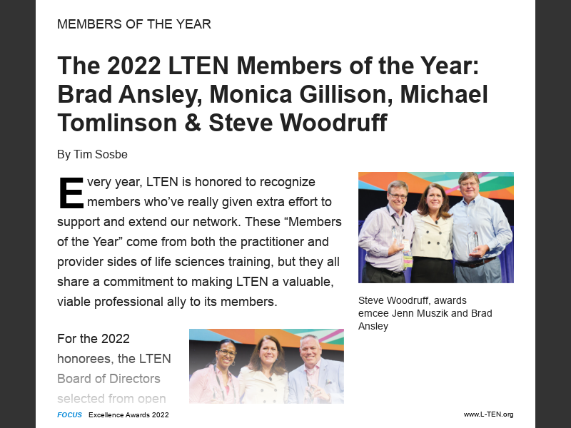 FOCUS Excellence Awards - Summer 2022The 2022 LTEN Members of the Year
