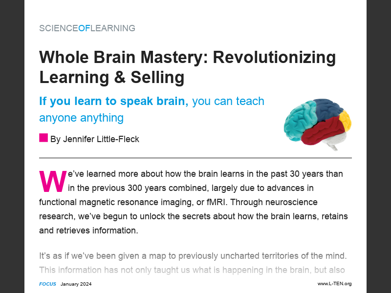 Focus Magazine - January 2024Whole Brain Mastery: Revolutionizing Learning & Selling