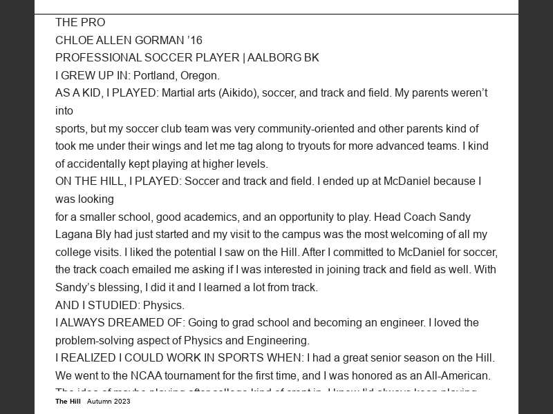Autumn 2023Going Pro: Chloe Allen Gorman ’16