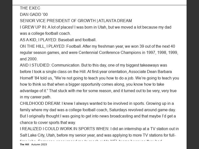 Autumn 2023Going Pro: Dan Gadd ’00