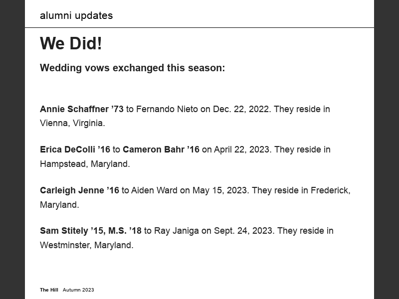 Autumn 2023We Did! Wedding vows exchanged this season