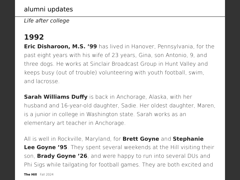 Fall 2024Alumni Updates: Class of 1992