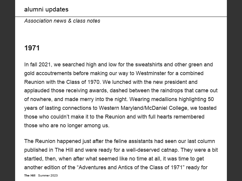 Summer 2023Alumni Updates: Class of 1971