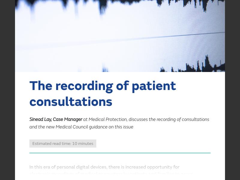Casebook Ireland - Volume 32 Issue 1 - September 2024The recording of patient consultations