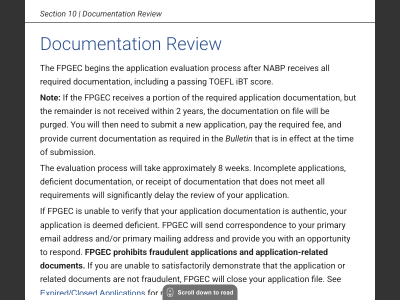 FPGEC Candidate Application BulletinSection 10 | Documentation Review