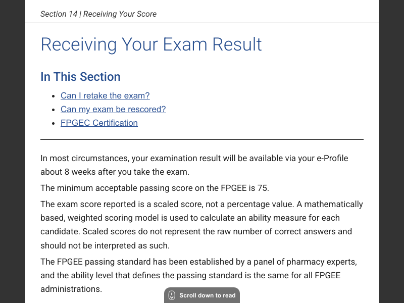 FPGEC Candidate Application BulletinSection 14 | Receiving Your Exam Result