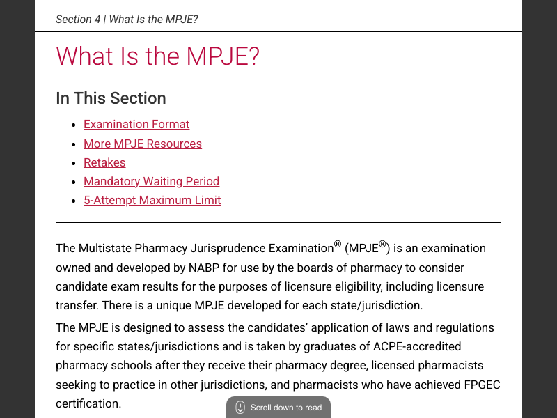 NAPLEX/MPJE Candidate Application BulletinSection 4 | What Is the MPJE?