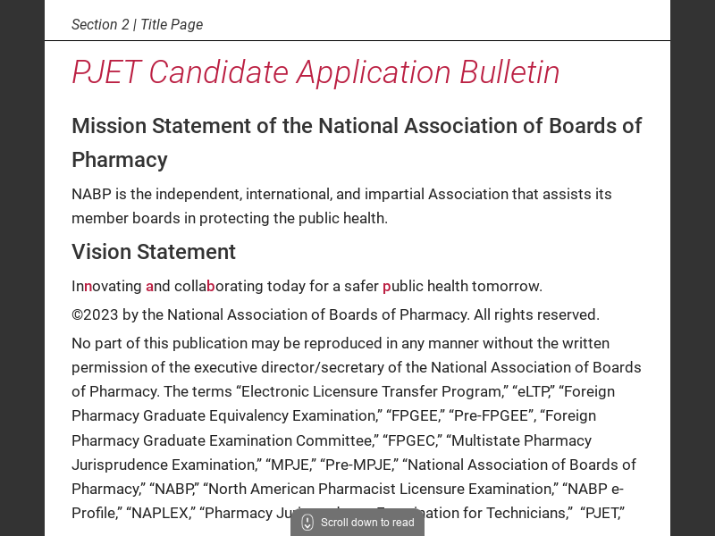 PJET Candidate Application BulletinSection 2 | Title Page