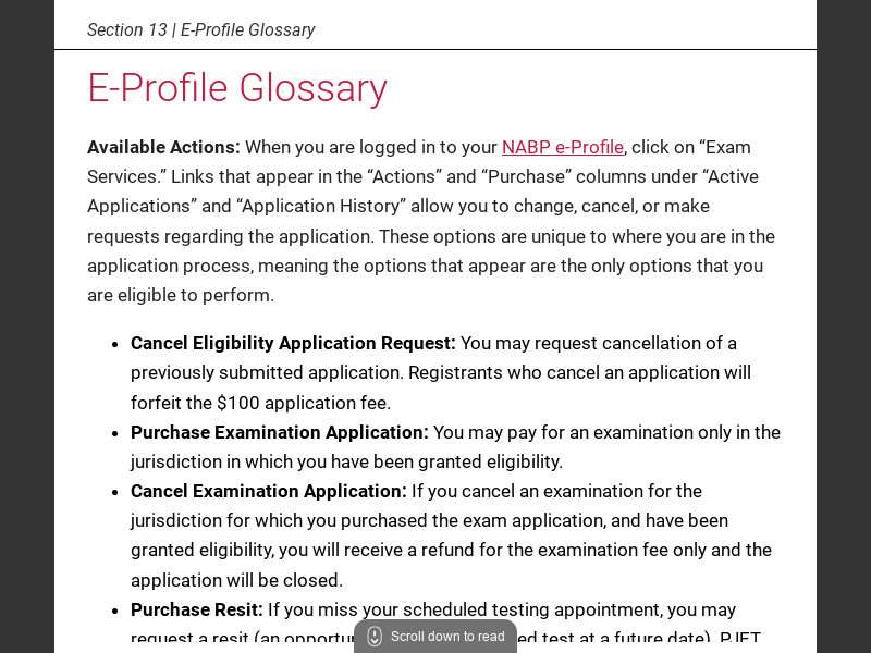 PJET Candidate Application BulletinSection 13 | E-Profile Glossary