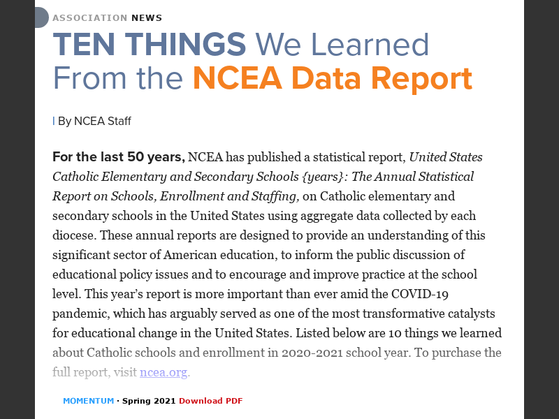 Spring 2021Ten Things We Learned From the NCEA Data Report