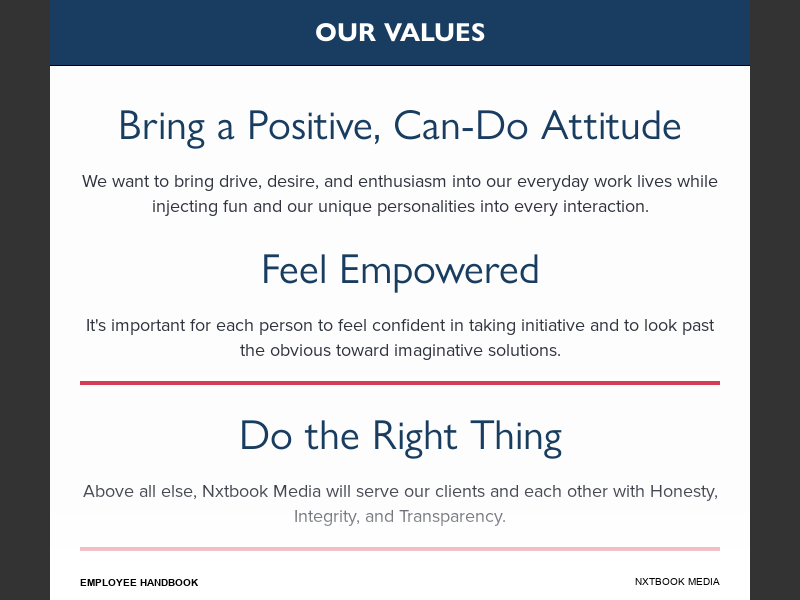 Employee HandbookOur Values
