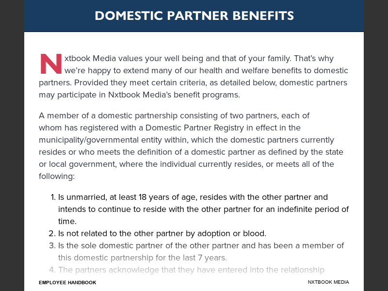 Employee HandbookDomestic Partner Benefits