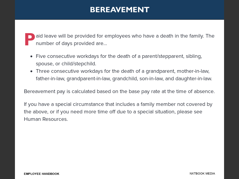 Employee HandbookBereavement