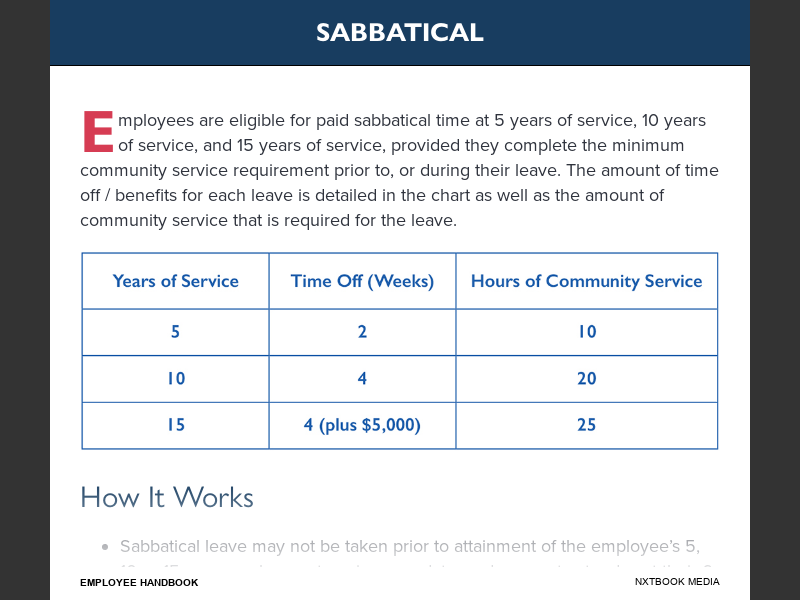 Employee HandbookSabbatical