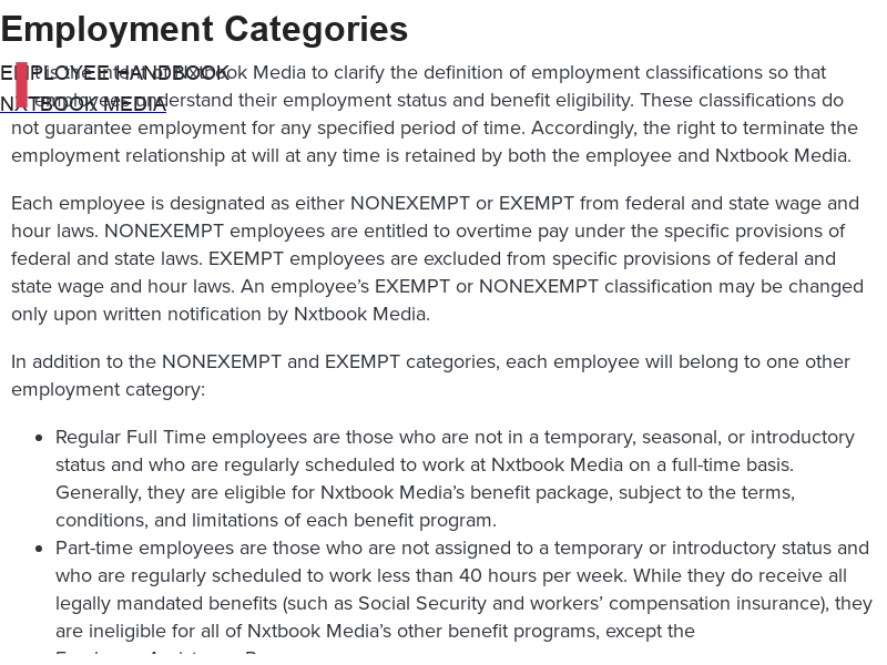 Employee HandbookEmployment Categories