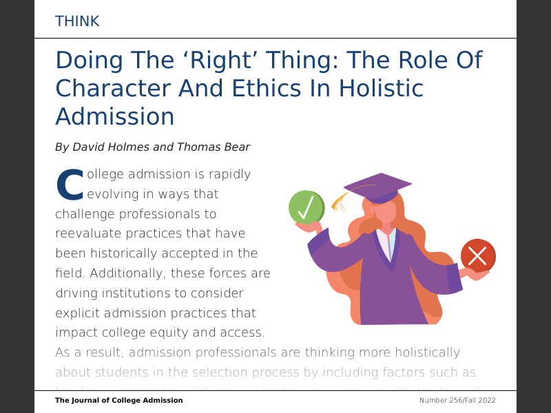 The Journal of College Admission - Fall 2022Think: Doing the ‘Right ...