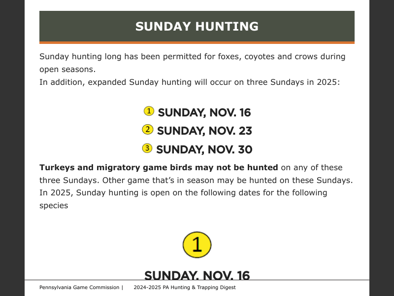Hunting & Trapping Digest 2025-2026Sunday Hunting