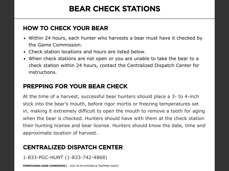 Hunting & Trapping Digest 2025-2026Bear Check Stations