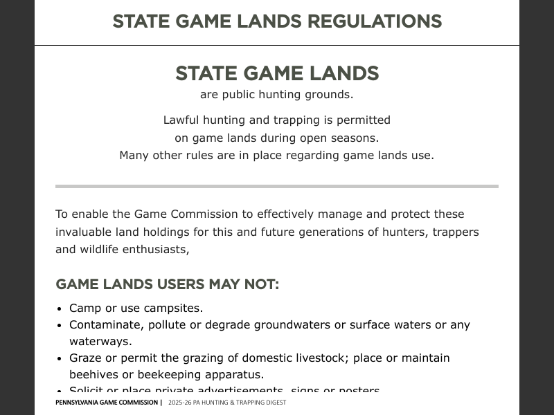 Hunting & Trapping Digest 2025-2026State Game Lands Regulations