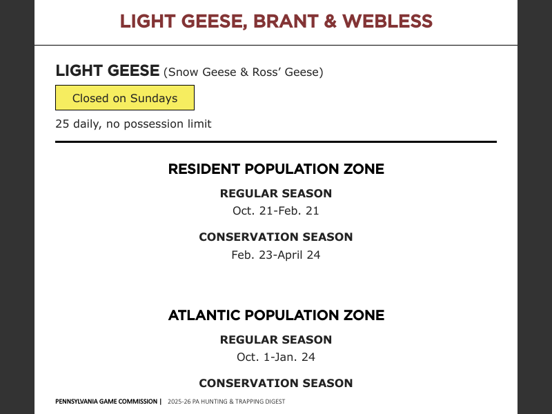 Hunting & Trapping Digest 2025-2026Light Geese, Brant & Webless Birds