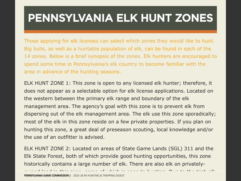 Hunting & Trapping Digest 2025-2026PA Elk Hunt Zones