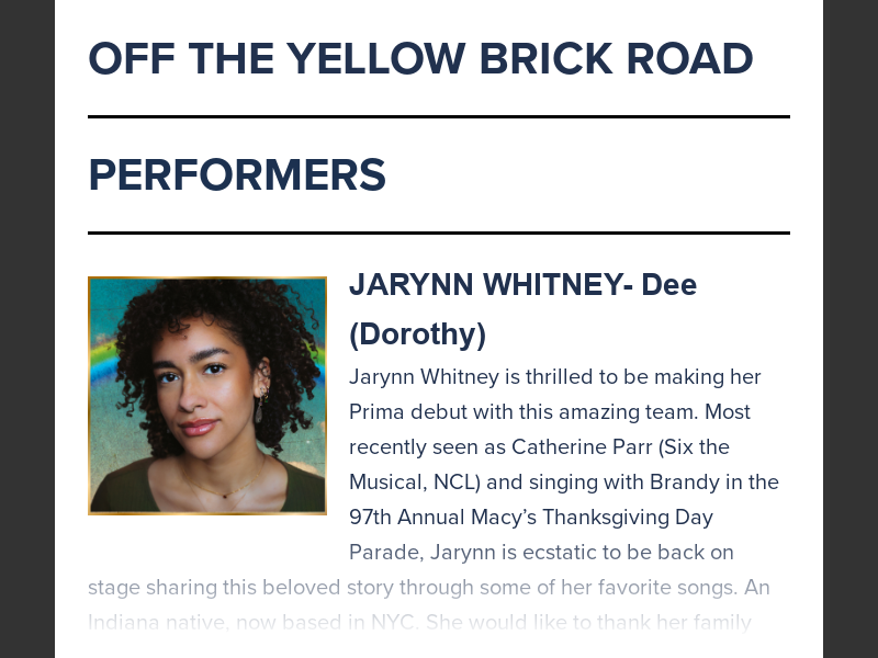 Off the Yellow Brick Road - 2024Performers
