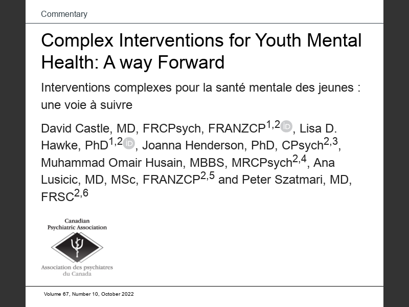 October 2022Commentary: Complex Interventions for Youth Mental Health ...