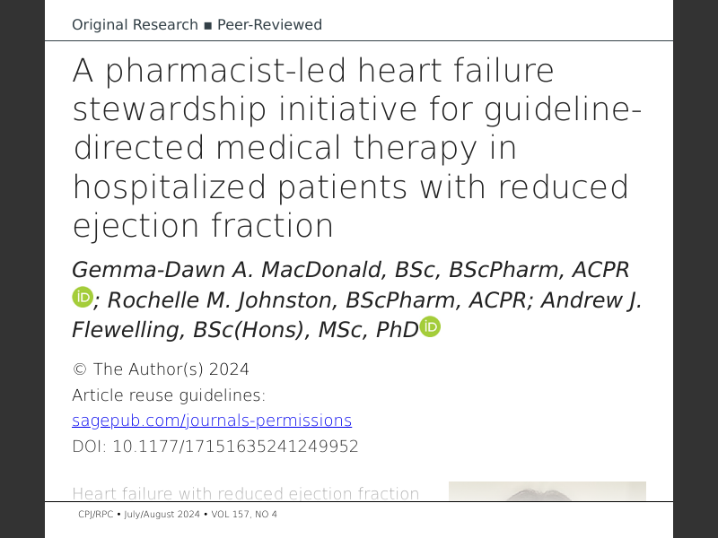 July/August 2024Original Research * Peer-Reviewed: A pharmacist-led ...