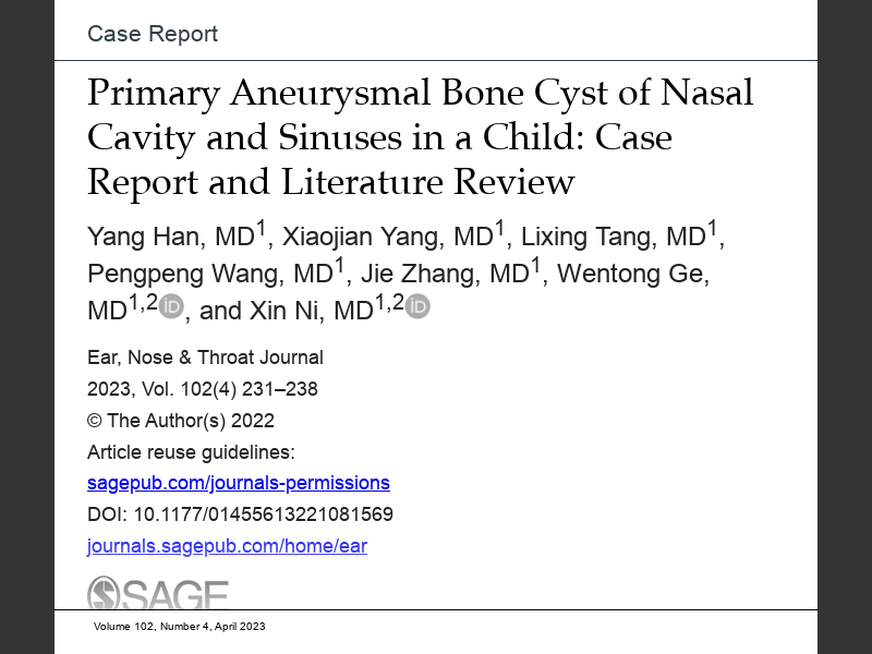 ENT - April 2023Primary Aneurysmal Bone Cyst of Nasal Cavity and ...