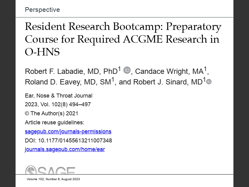 ENT - August 2023Resident Research Bootcamp: Preparatory Course for required ACGME Research in O-HNS