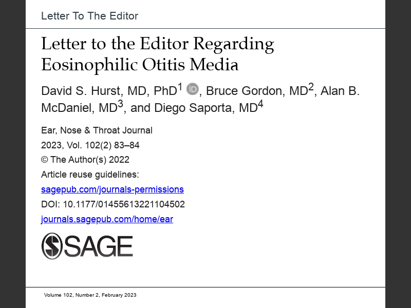 ENT - February 2023Letter to the editor regarding case report on ...