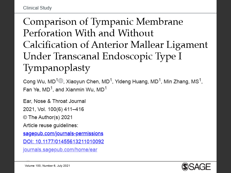 ENT - July 2021Comparison of Tympanic Membrane Perforation with and ...