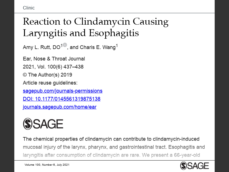 ENT - July 2021Reaction to clindamycin causing laryngitis and esophagitis