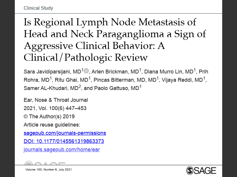 ENT - July 2021Is regional lymph nodes metastasis of head and neck ...