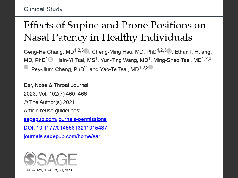 ENT - July 2023Effects of Supine and Prone Positions on Nasal Patency ...