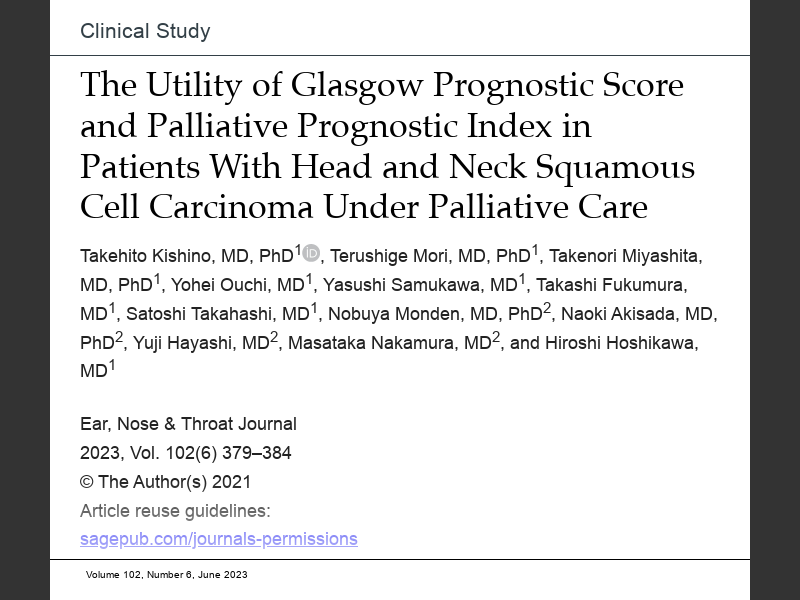 ENT - June 2023The utility of Glasgow prognostic score and palliative ...