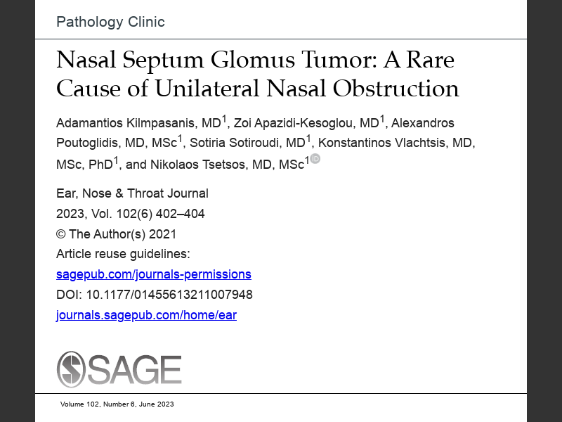 ENT - June 2023Nasal septum glomus tumor: a rare cause of unilateral ...