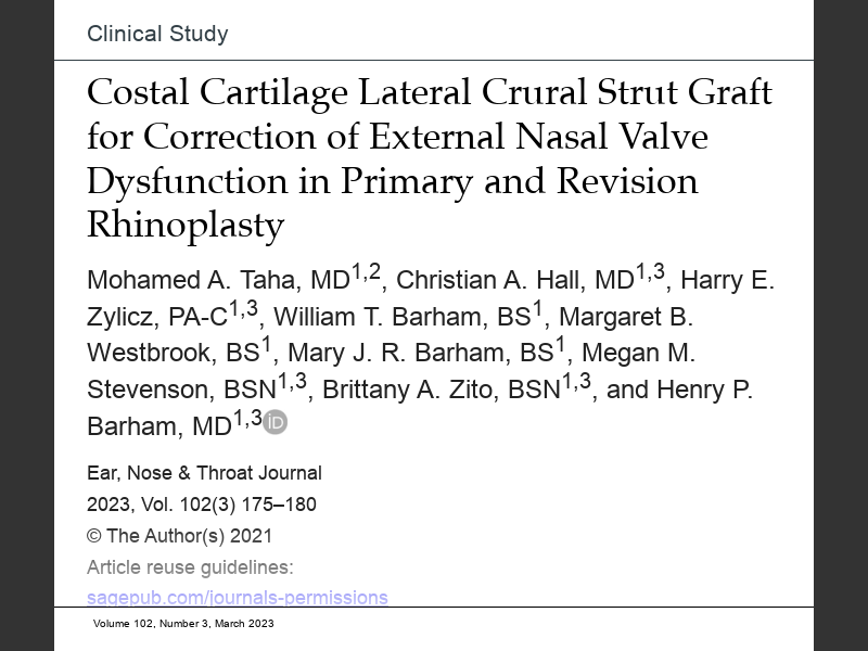 ENT - March 2023Costal Cartilage Lateral Crural Strut Graft for ...