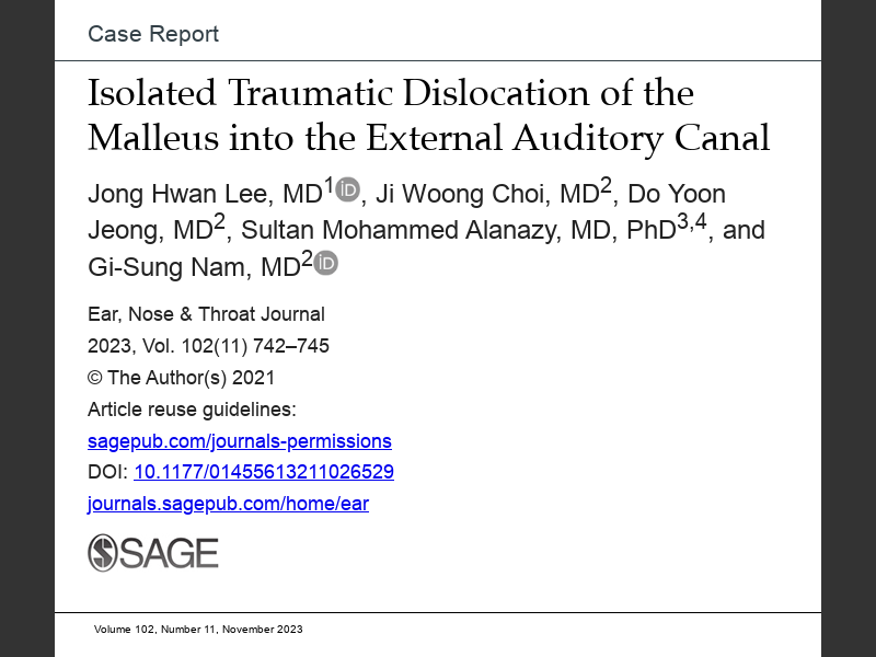 ENT - November 2023Isolated Traumatic Dislocation of the Malleus into ...