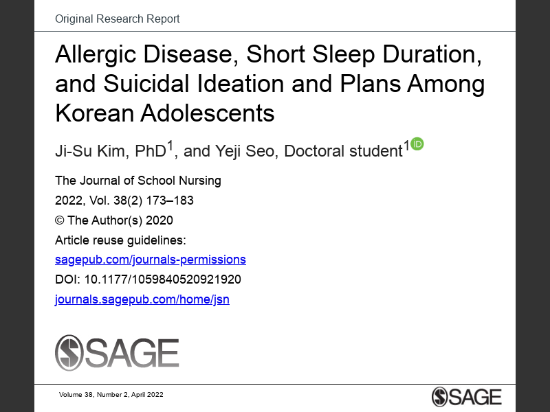 April 2022Allergic Disease, Short Sleep Duration, and Suicidal Ideation and Plans Among Korean ...