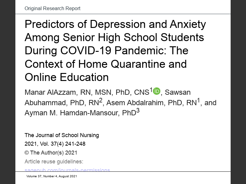 August 2021Predictors of Depression and Anxiety Among Senior High ...